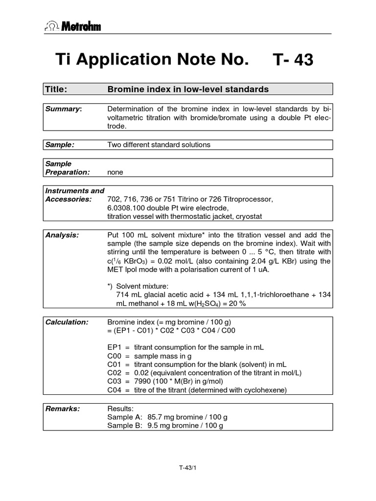 T-43 Ti Application Note No.: Title: Bromine Index in Low-Level ...