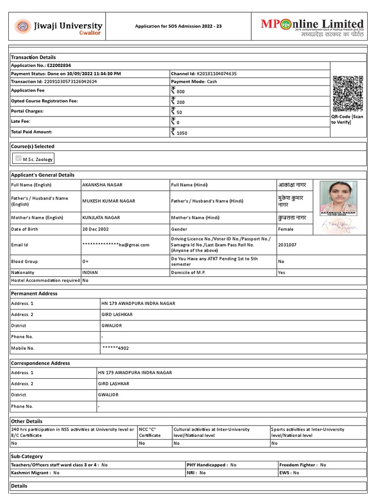 Paid Receipt - SOS Admission 2020 - 21 | PDF | Government