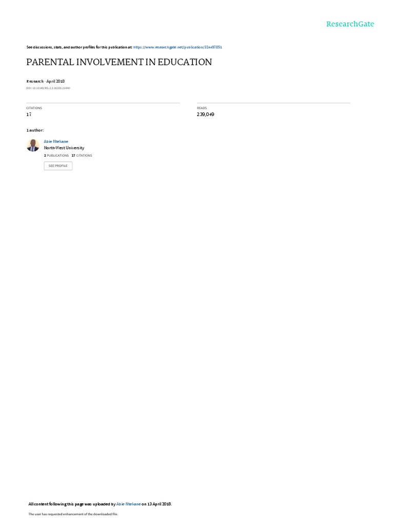 Parental Involvement in Education | PDF | Learning | Teachers