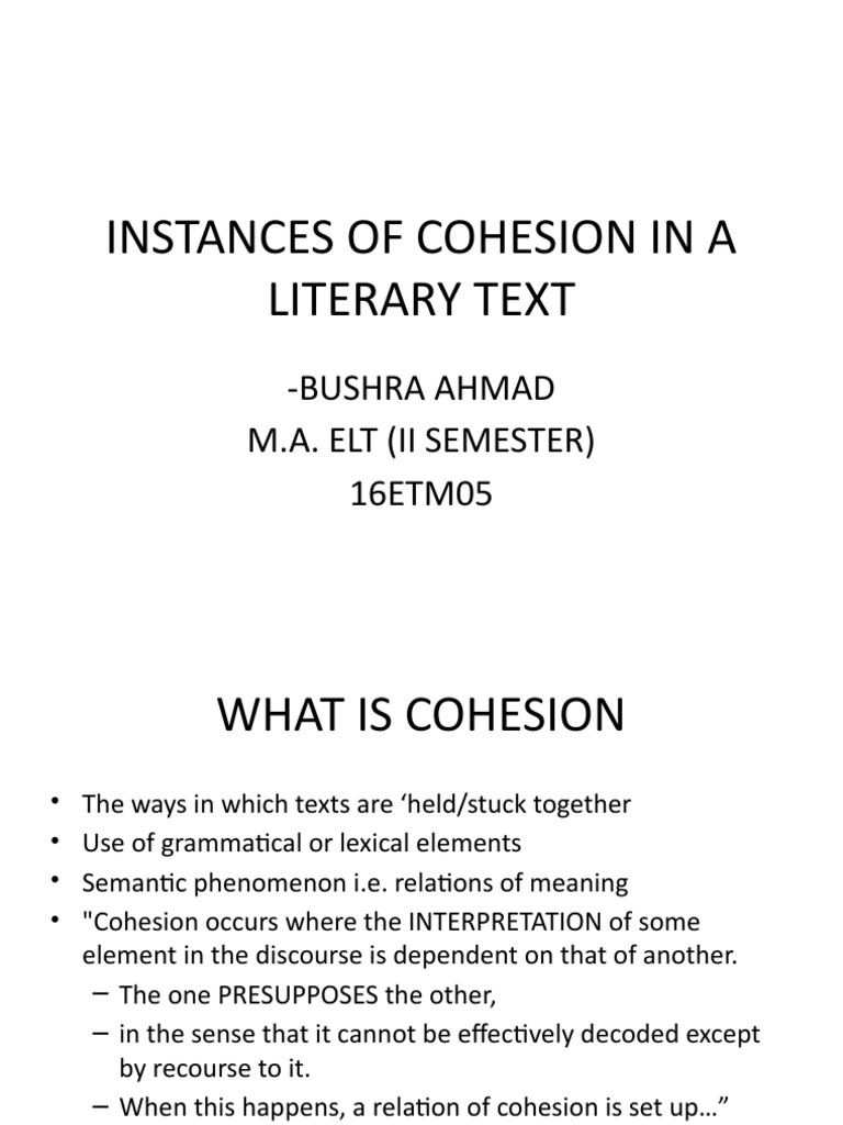 Instances Of Cohesion In A Literary Text Pdf Sky Linguistics