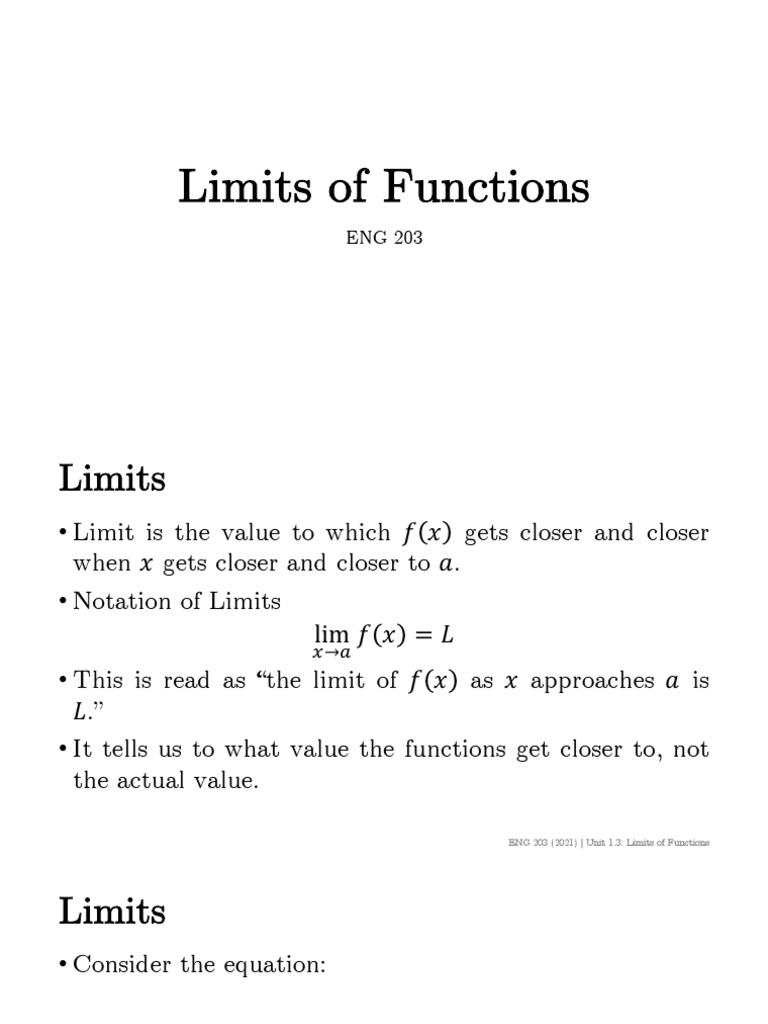 Unit 1.3 - Limits of Functions | PDF | Function (Mathematics) | Complex Analysis