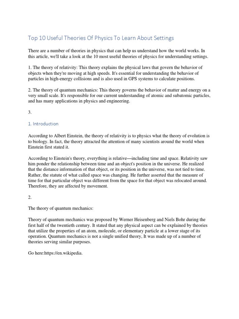 Top 10 Useful Theories of Physics To Learn About Settings | PDF ...