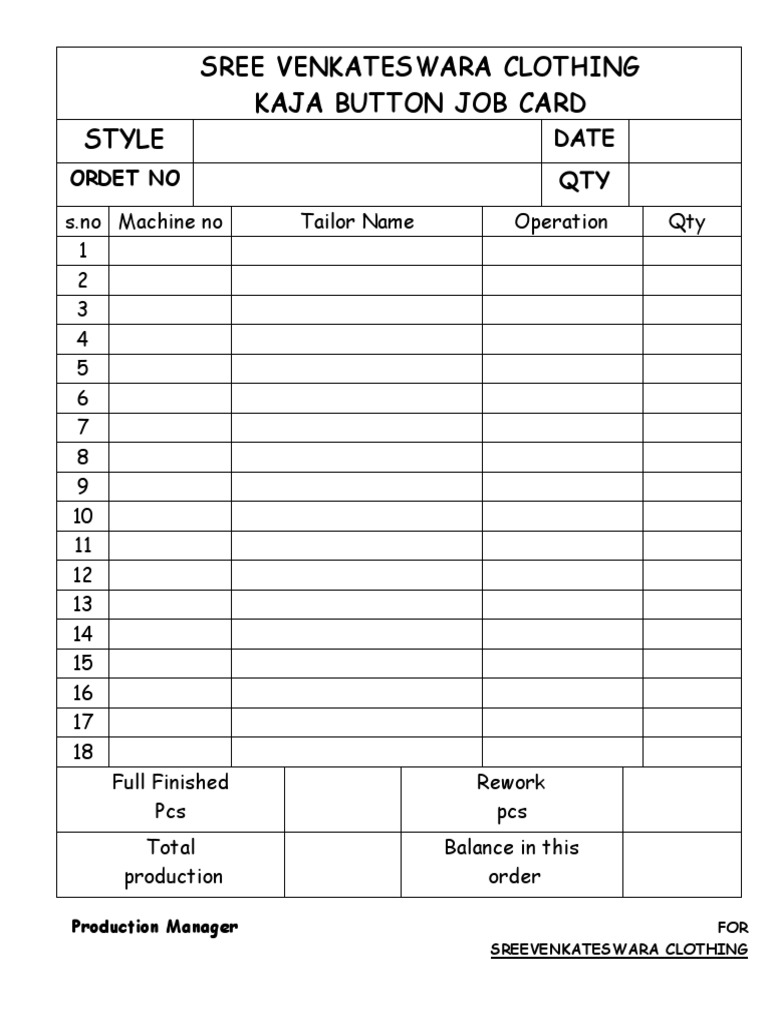 Kaja Button Job Card | PDF