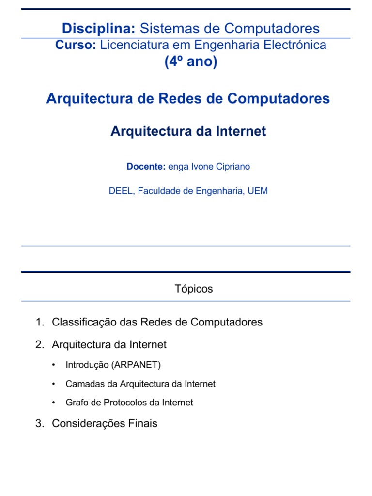 Aula 5-Sistemas Computadores - Arquitectura Da Internet | PDF | Rede de computadores | Protocolo ...