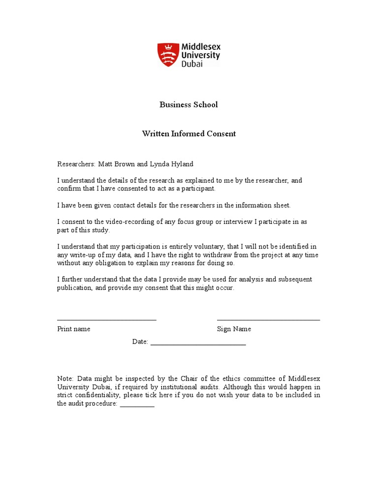 Business School Consent Form Template | PDF
