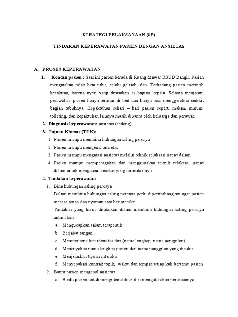 Tindakan Keperawatan Ansietas | PDF