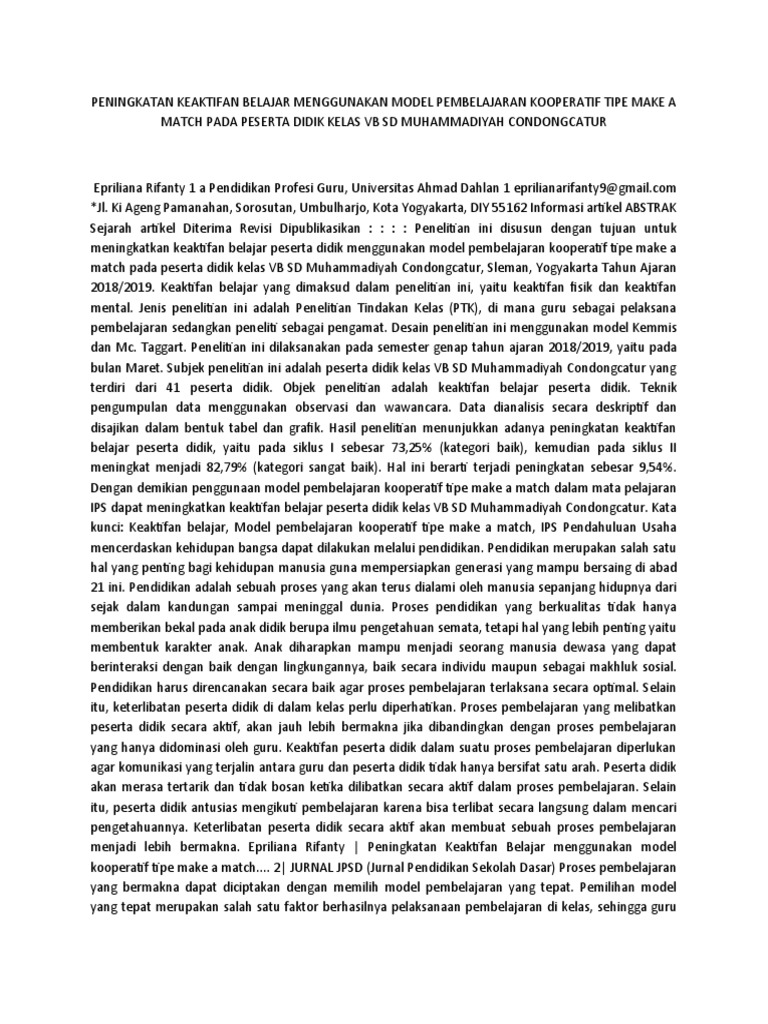 Peningkatan Keaktifan Belajar Menggunakan Model Pembelajaran Kooperatif | PDF