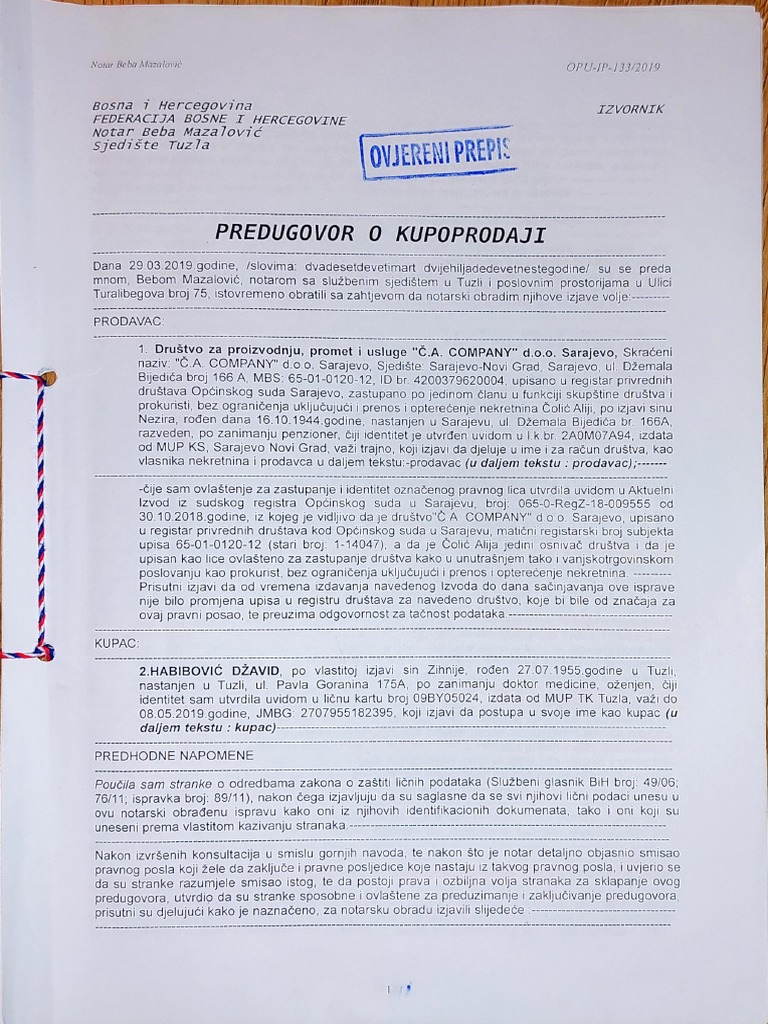 Predugovor o Kupoprodaji | PDF