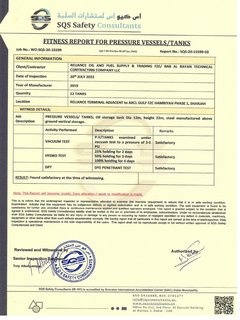 03 08 15599 Witness Report Pressure Vessels | PDF