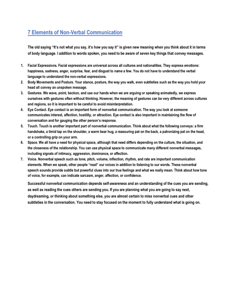 7 Elements of Nonverbal Communication | PDF | Nonverbal Communication ...