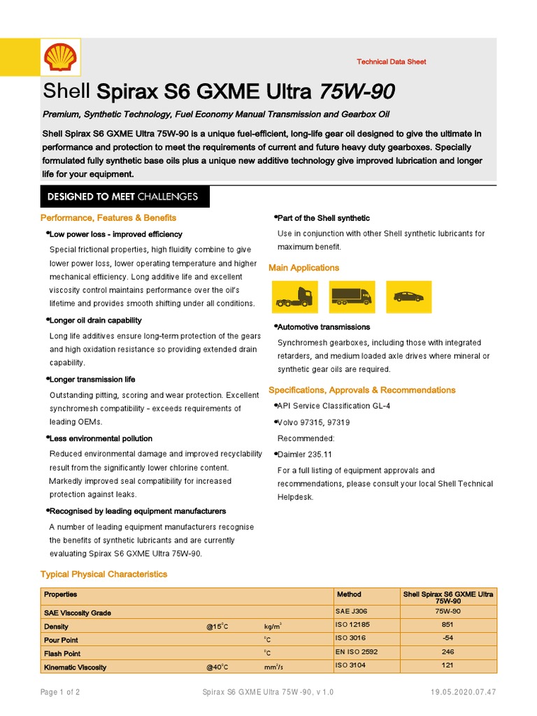 Shell Spirax S6 GXME Ultra 75W-90 TDS | Download Free PDF | Motor Oil ...