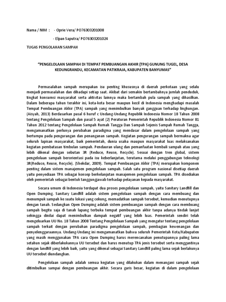 Tugas Pengolahan Sampah | PDF