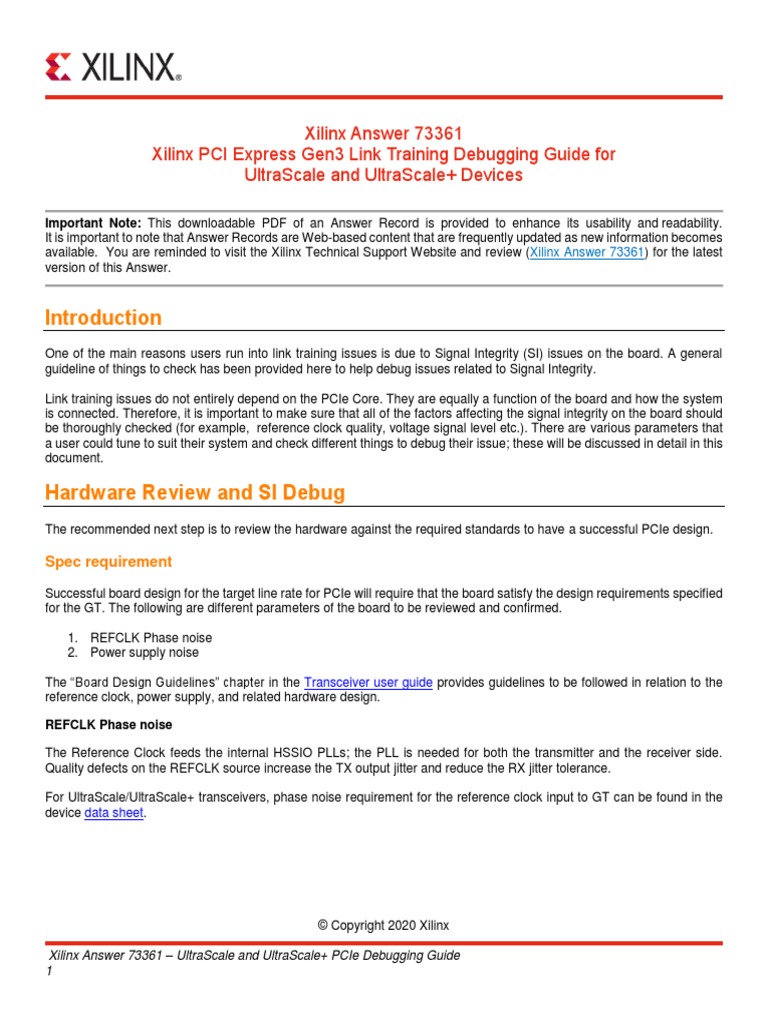 Xilinx Answer 73361 PCIe Link Training Debug Guide For US and US Plus | PDF | Power Supply ...