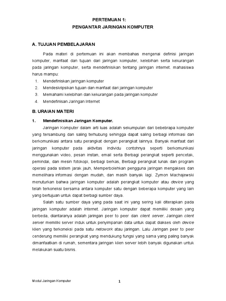 Pertemuan 1 Pengantar Jaringan Komputer | PDF