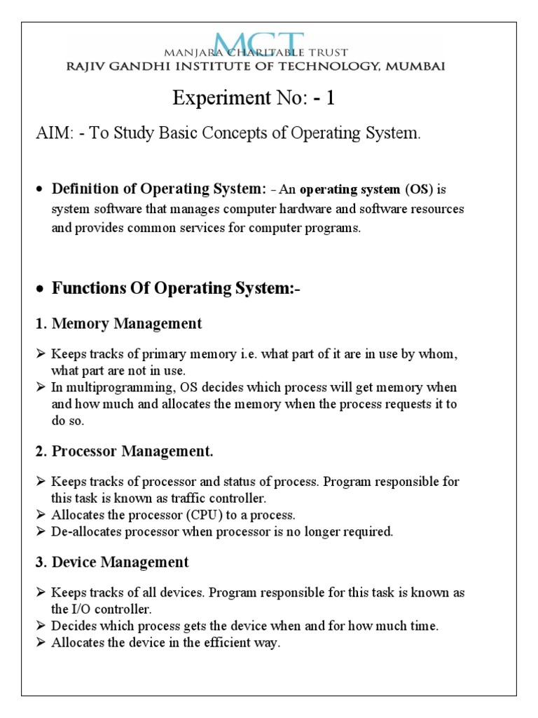 Basic Concepts Of Operating System Pdf Operating System Process Computing 
