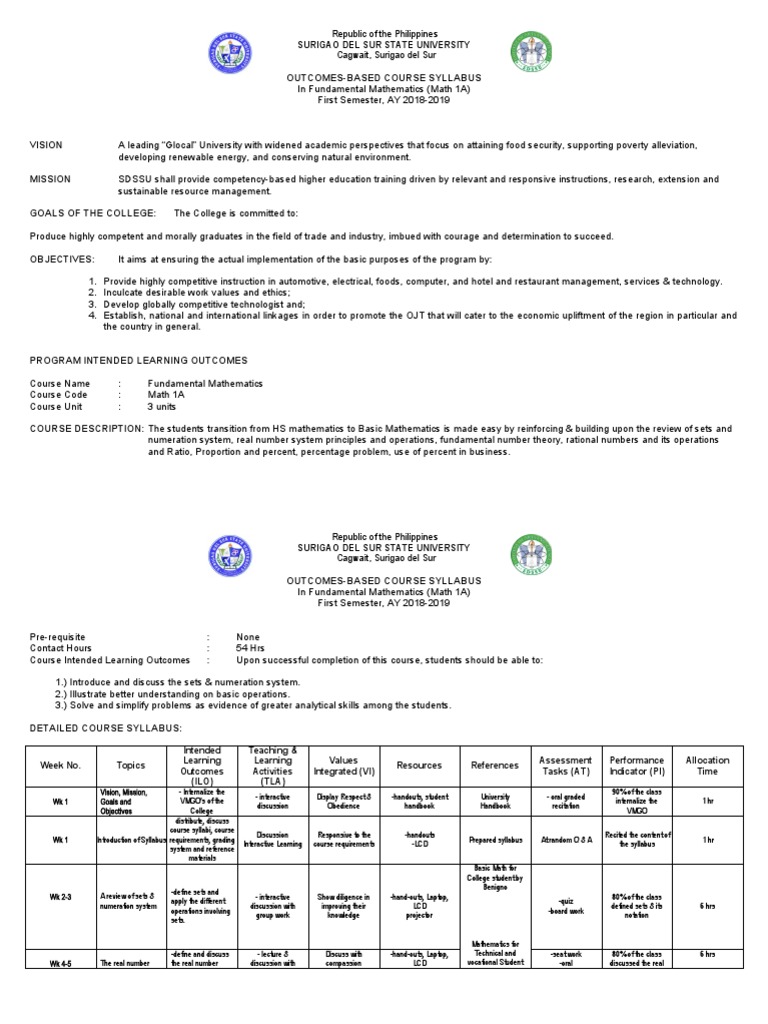 Syllabus Fundamental Mathematics | PDF | Numbers | Mathematics