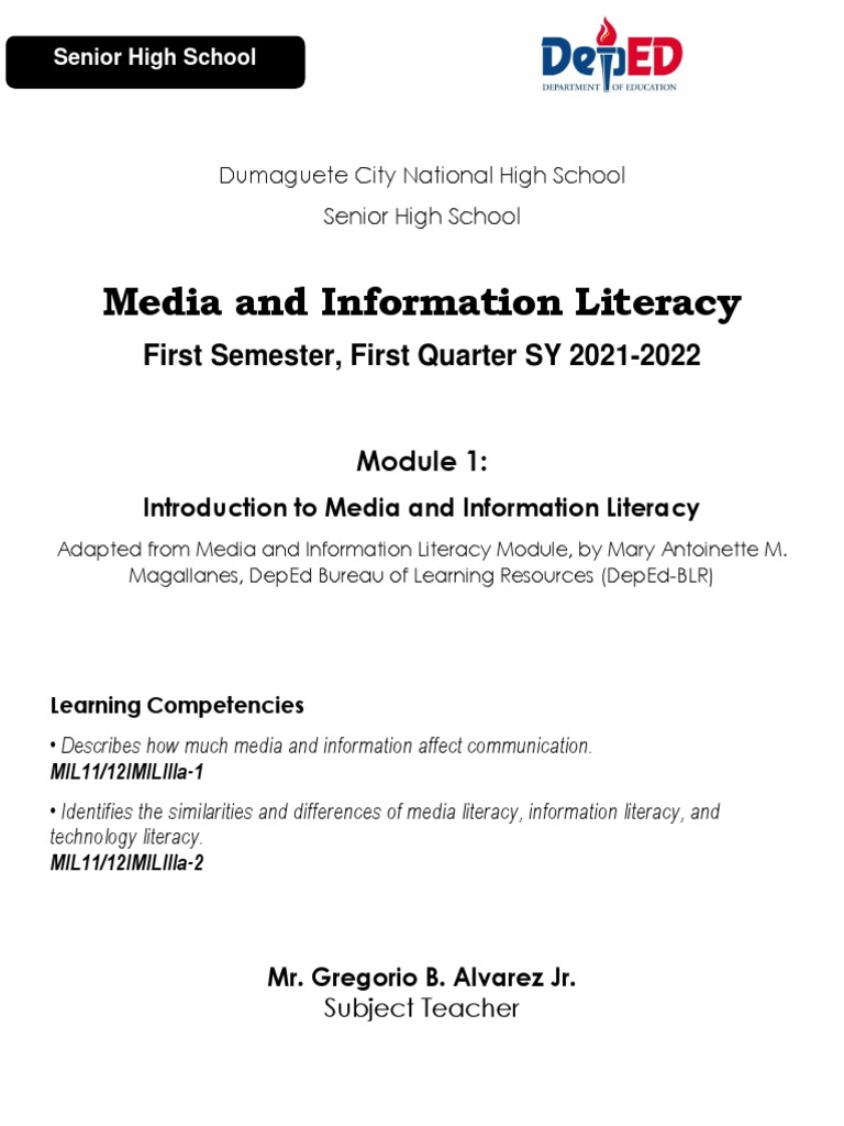 Media and Information Literacy Module | PDF | Media (Communication) | Information