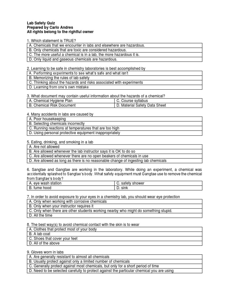 Lab Safety Assessment | PDF | Laboratories | Acid