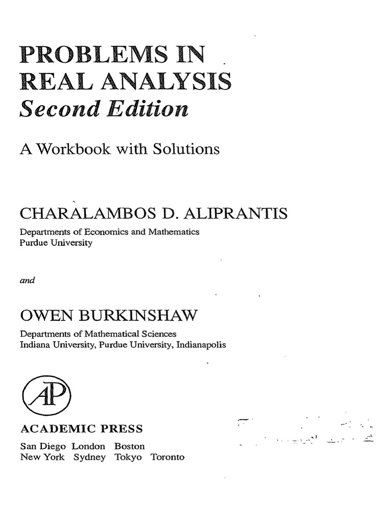 Charalambos D. Aliprantis, Owen Burkinshaw-Problems in Real Analysis, Second Edition-Academic ...