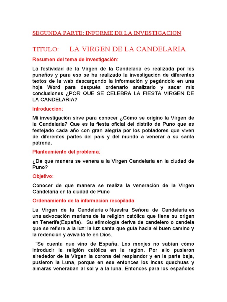 La Festividad de La Virgen de La Candelaria | PDF