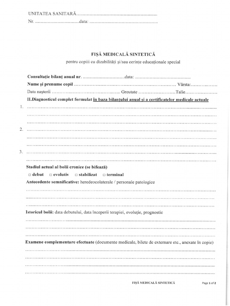 Fisa Medicala Sintetica 3 | PDF