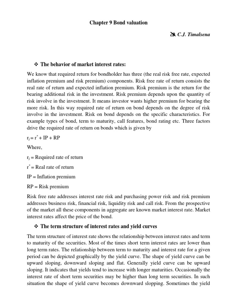 Chapter 9 Bond Valuation | PDF | Yield Curve | Bonds (Finance)