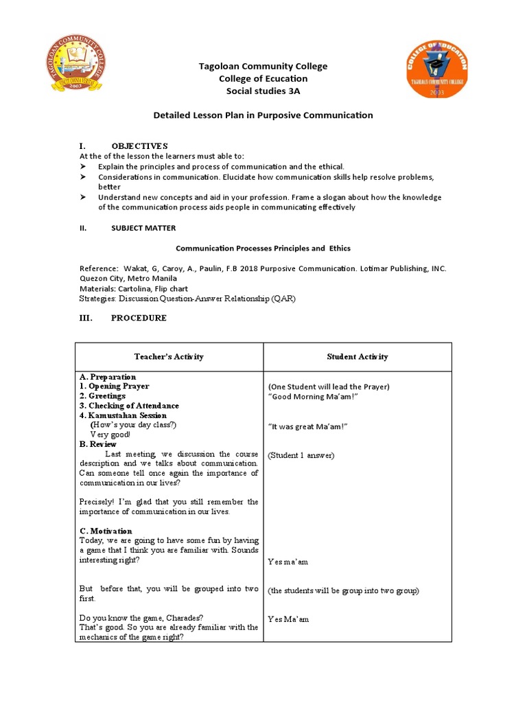 Lesson Plan Purposive | Download Free PDF | Communication | Lesson Plan
