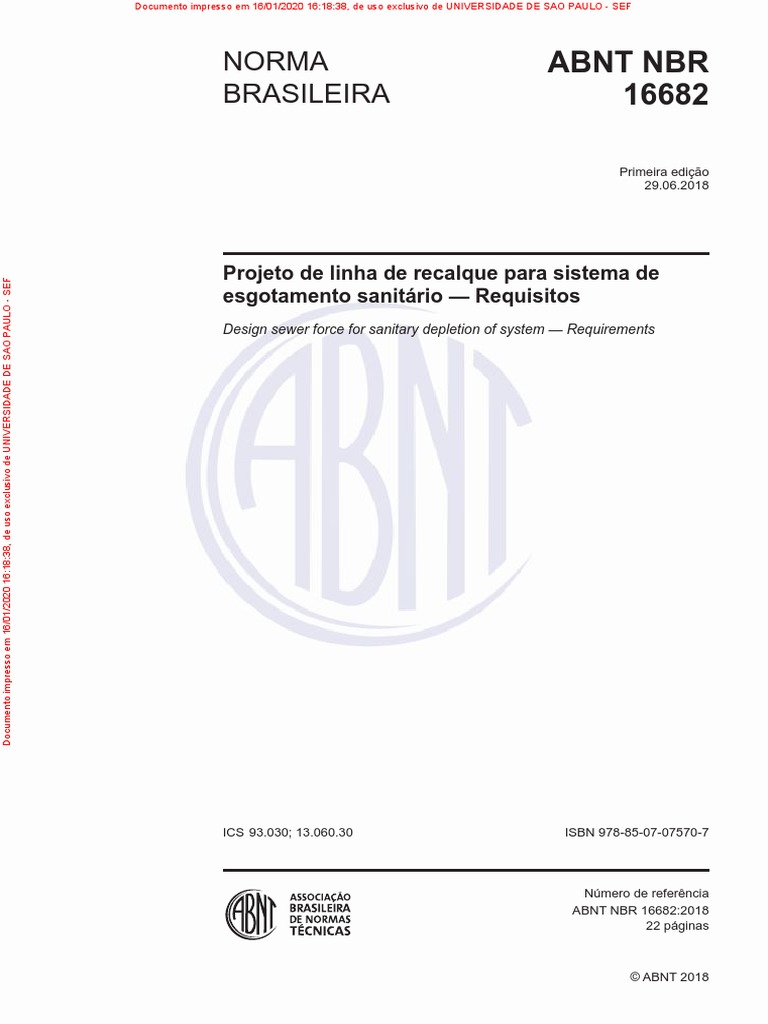 NBR 16682 - Projeto de Linha de Recalque para Sistema de Esgoto ...