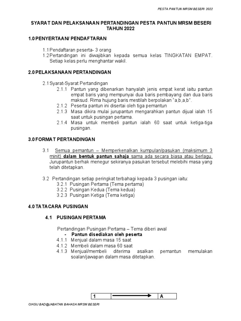 Pesta Pantun MRSM Beseri 2022 | PDF