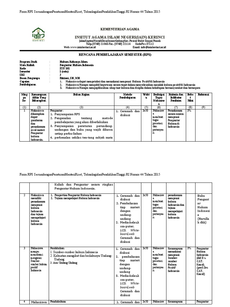 RPS Pengantar Hukum Indonesia | PDF