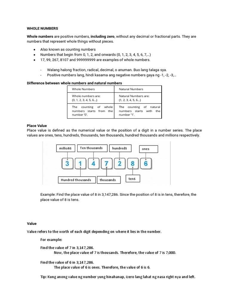 Understanding Whole Numbers and Place Value | PDF | Division ...