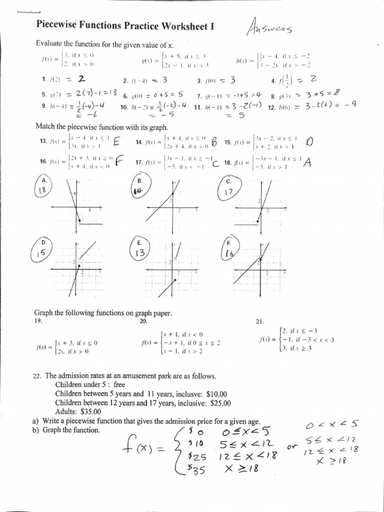 Piecewise Func Worksheet 1 Answers | PDF