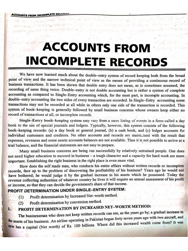Incomplete Records Chapter | PDF