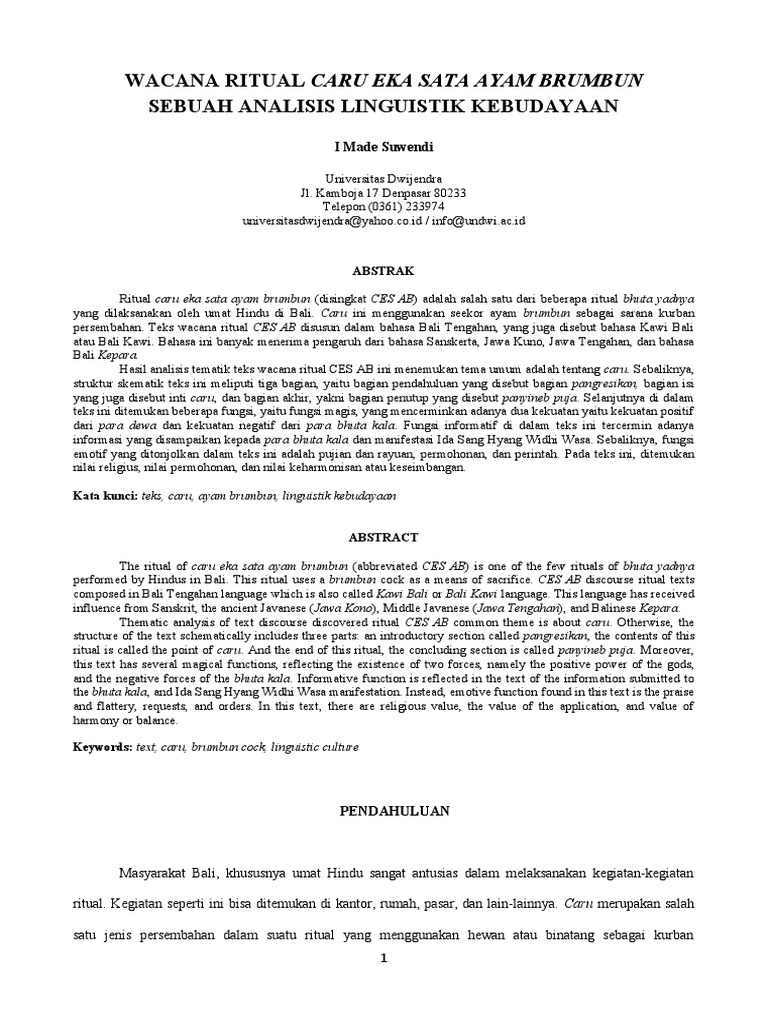Wacana Ritual Caru Eka Sata Ayam Brumbun 383521eb | PDF