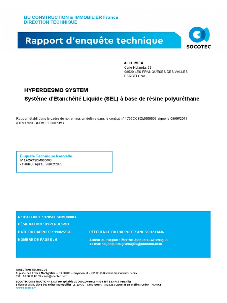HYPERDESMO Rapport Enquête Technique SOCOTEC | PDF