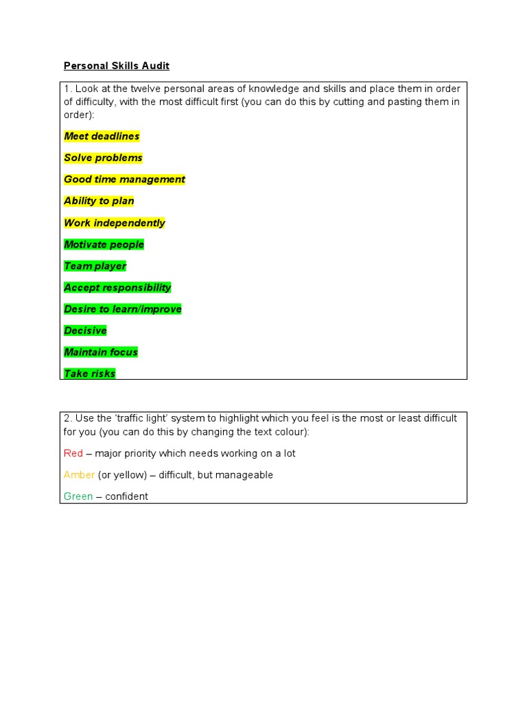 Audit - Personal Skills Audit Unit 11 | PDF