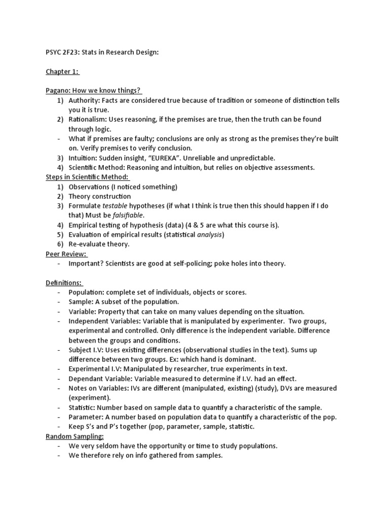 Psyc 2F23 - Stat Notes | PDF | Mode (Statistics) | Median