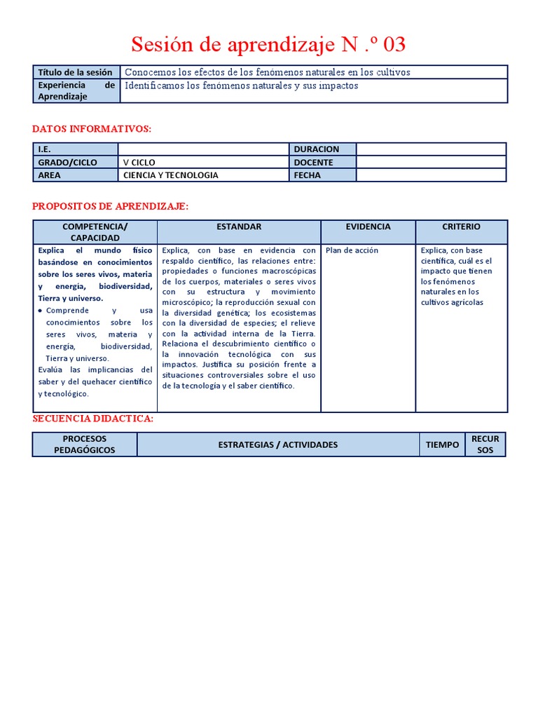 V Sesion de Aprendizaje 3-1 | PDF | Biodiversidad | Aprendizaje