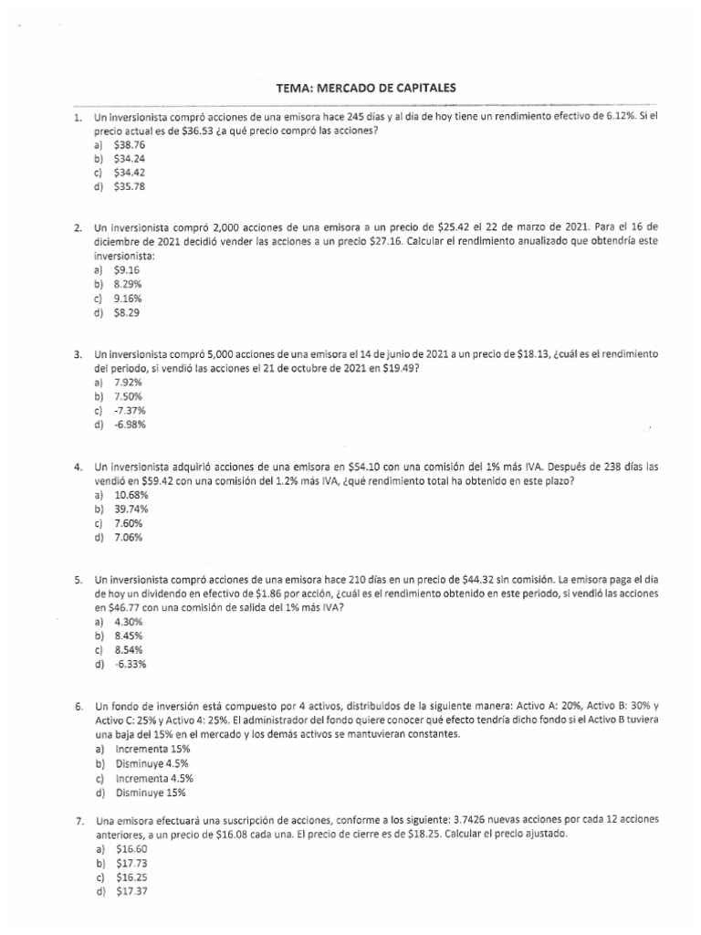 Ejercicios - Merc Cap y Deuda | PDF