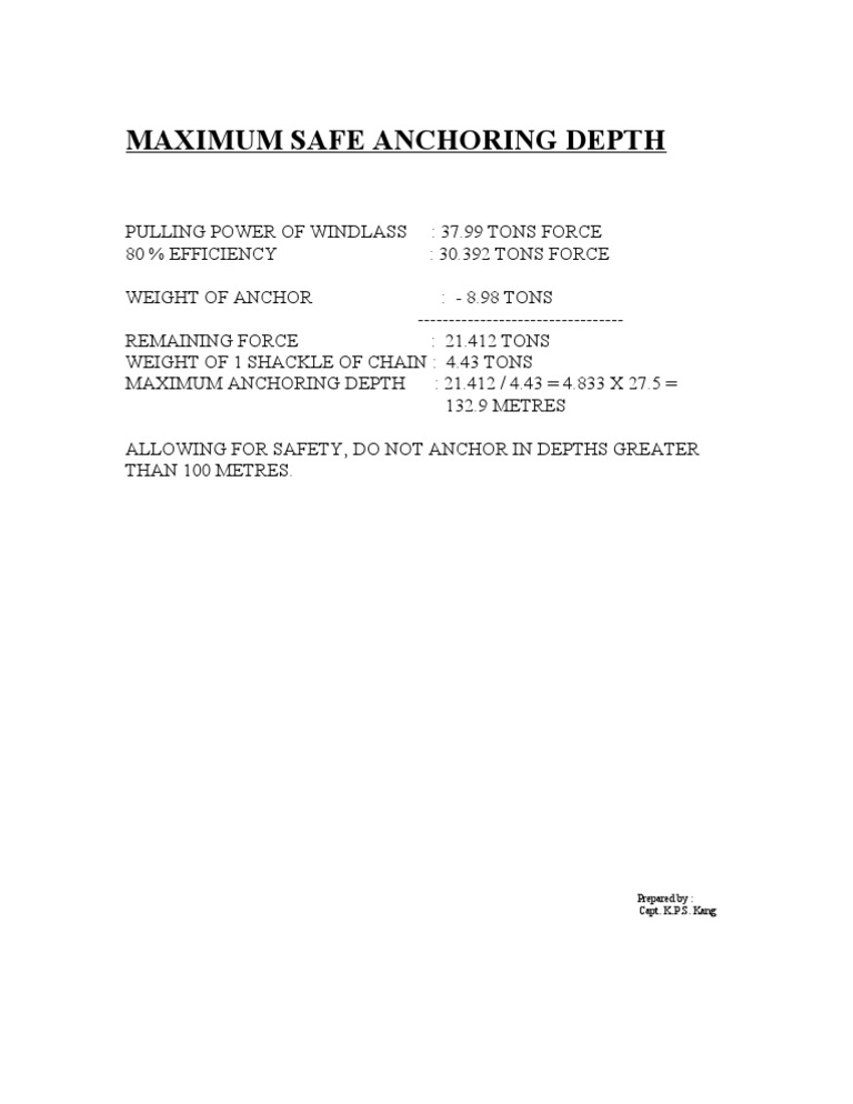 Maximum Safe Anchoring Depth Calculation | PDF | Science & Mathematics