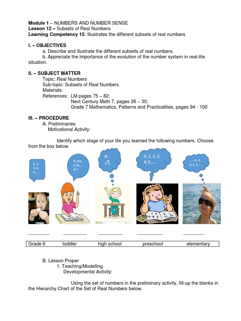 Lesson 12 - Subsets of Real Numbers Learning Competency 15: Illustrates ...