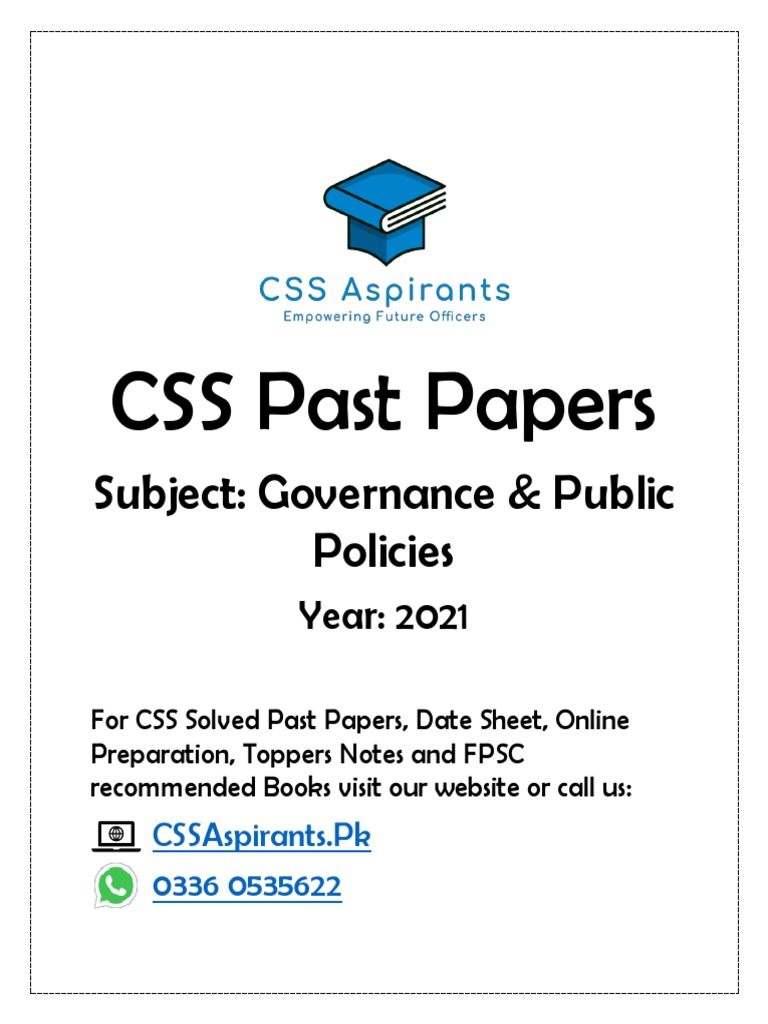 CSS 2021 Governance & Public Policies Exam | PDF | Policy | Policy Analysis