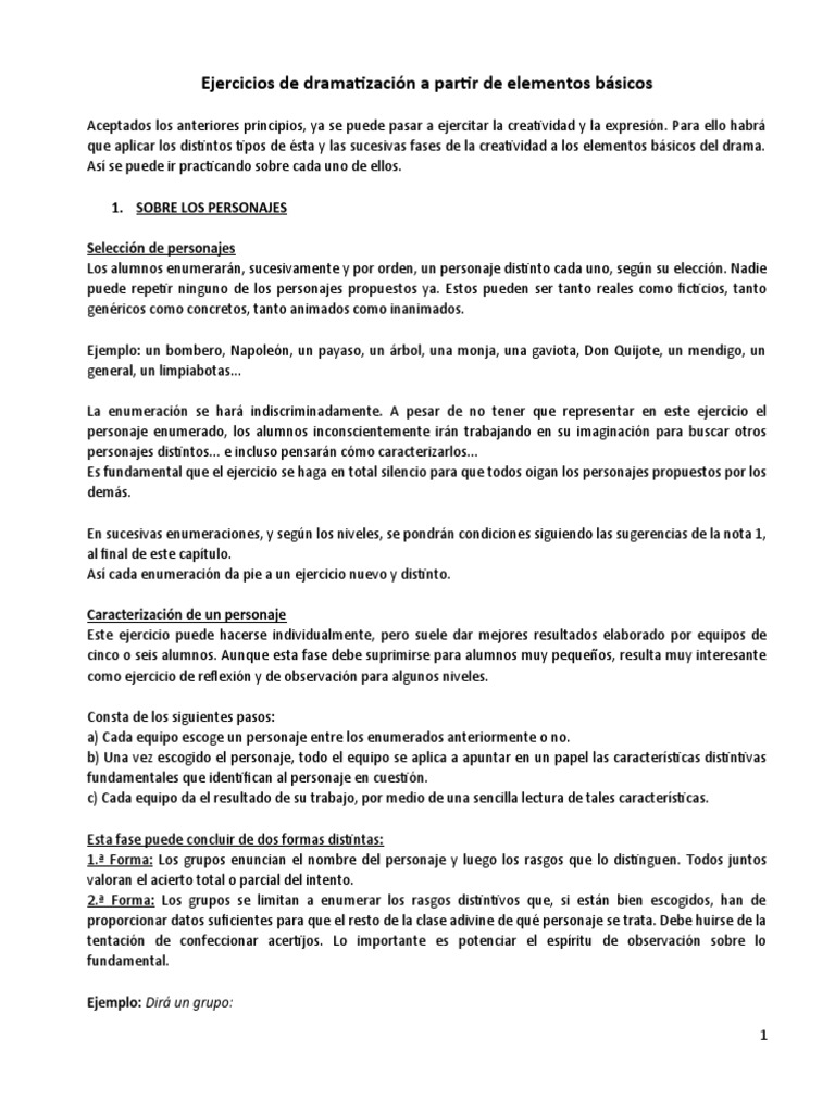 Ejercicios de Dramatización A Partir de Elementos Básicos | PDF ...