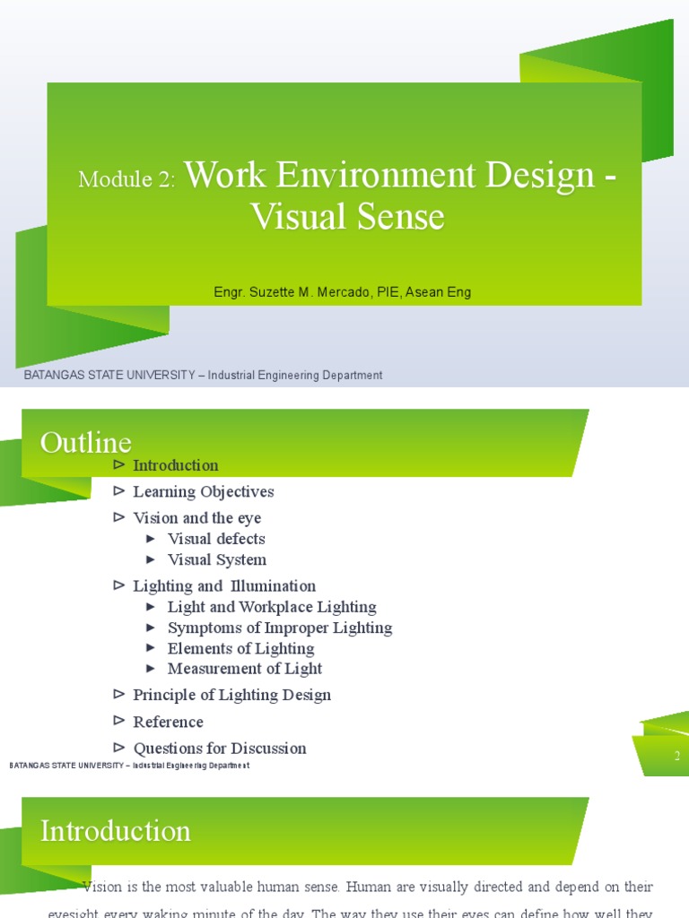 Topic 2 - Part 1 - Work Environment Design - Visual Sense | PDF ...