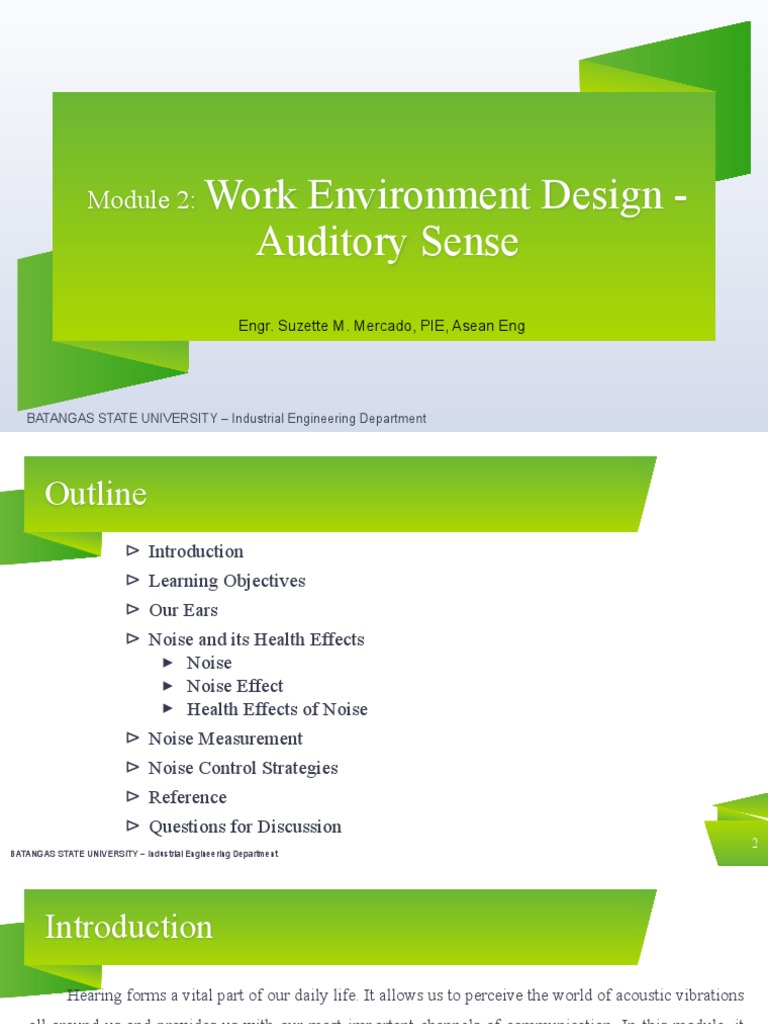 Topic 2 - Part 2 - Work Environment Design - Auditory Sense | PDF | Ear | Noise