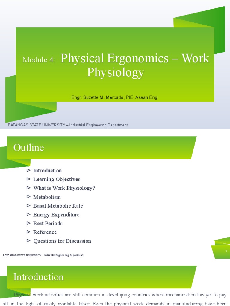 Topic 4 - Physical Ergonomics - Work Physiology | PDF | Energy ...