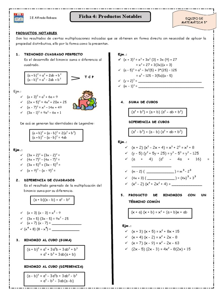 FICHA 4 Productos Notables | PDF | Álgebra
