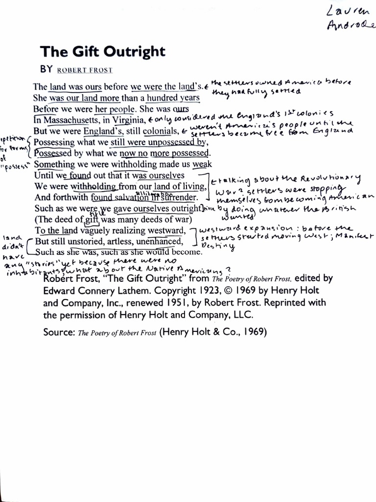 The Gift Outright | PDF