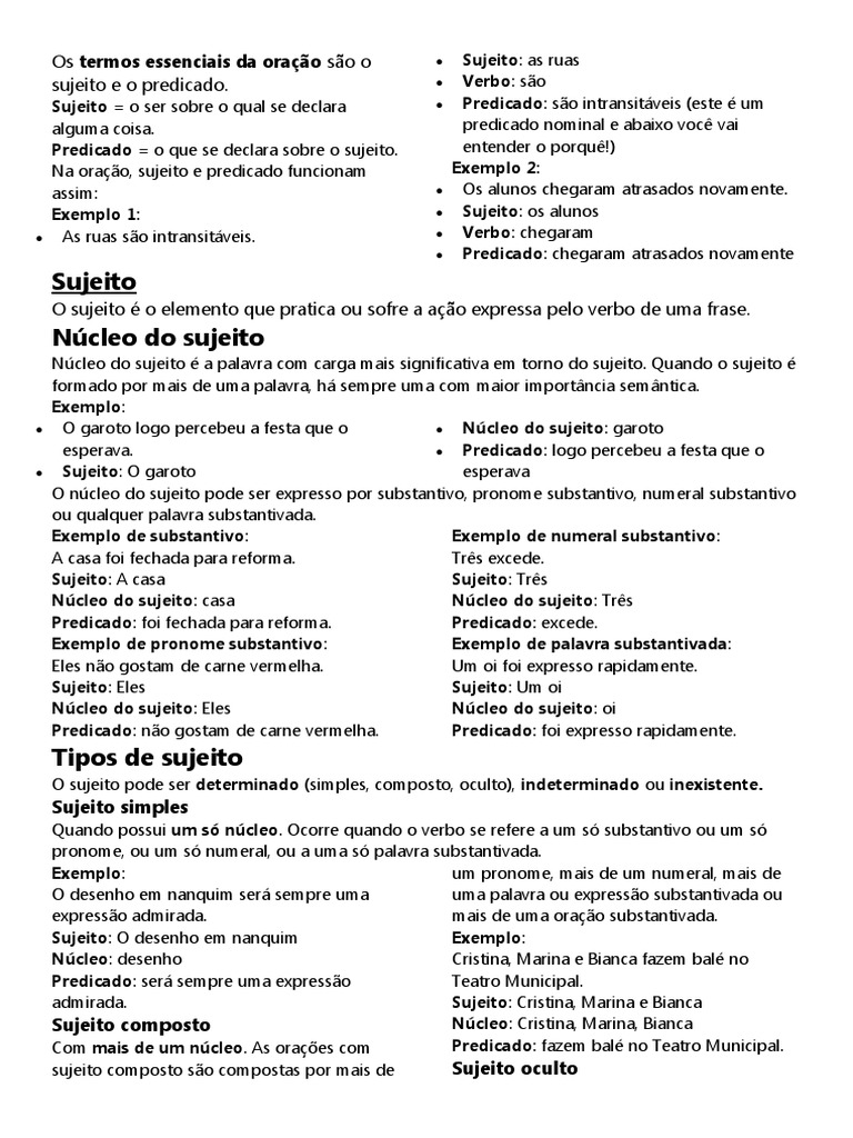 Sujeito e Predicado | PDF | Assunto (gramática) | Predicado (gramática)