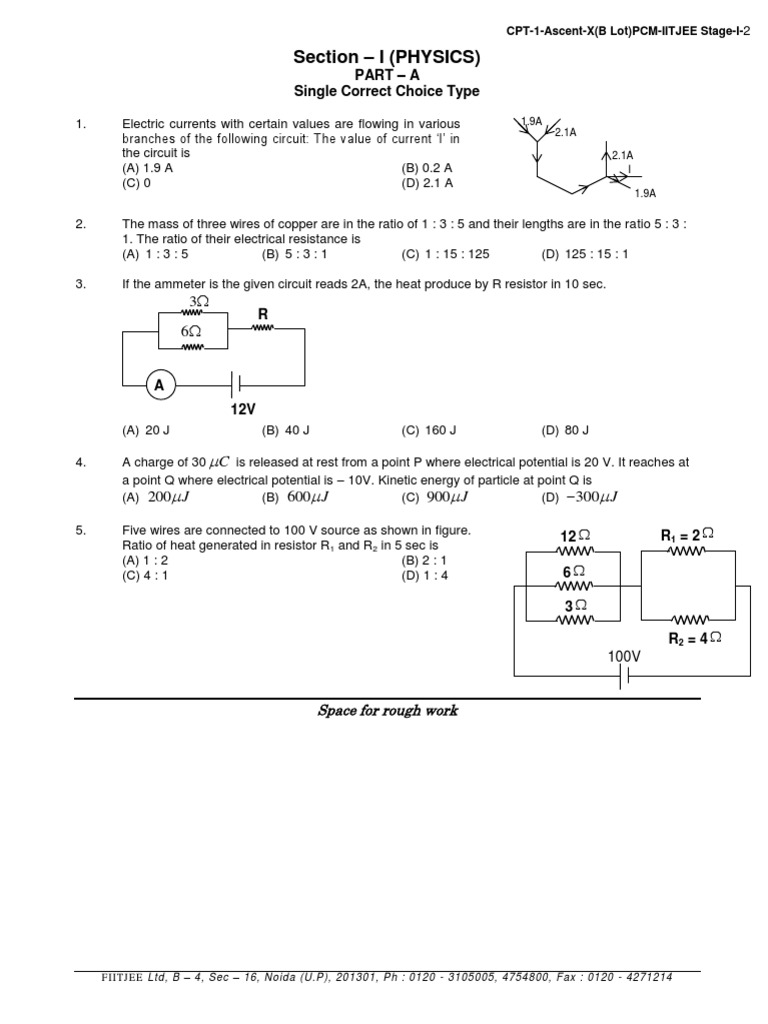 Fitjee Paper Class 10 Electrcity | Download Free PDF | Series And Parallel Circuits | Electrical ...